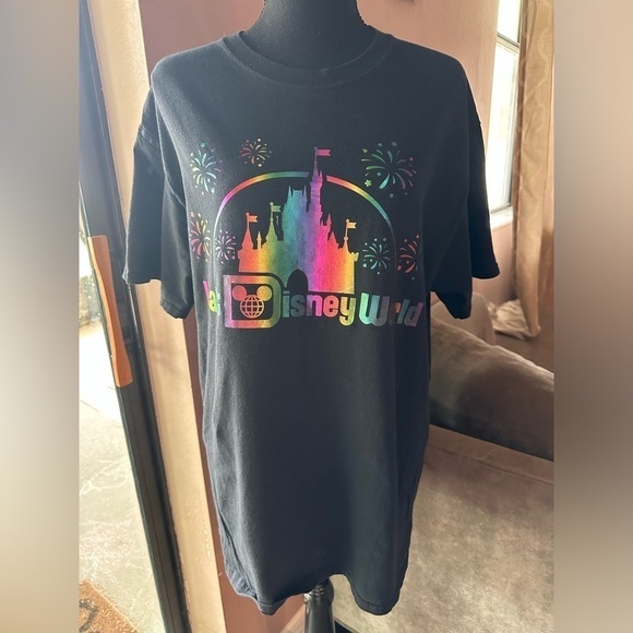 Disney | Tops | Disney Adult Shirt Walt Disney World Logo Rainbow Foil ...